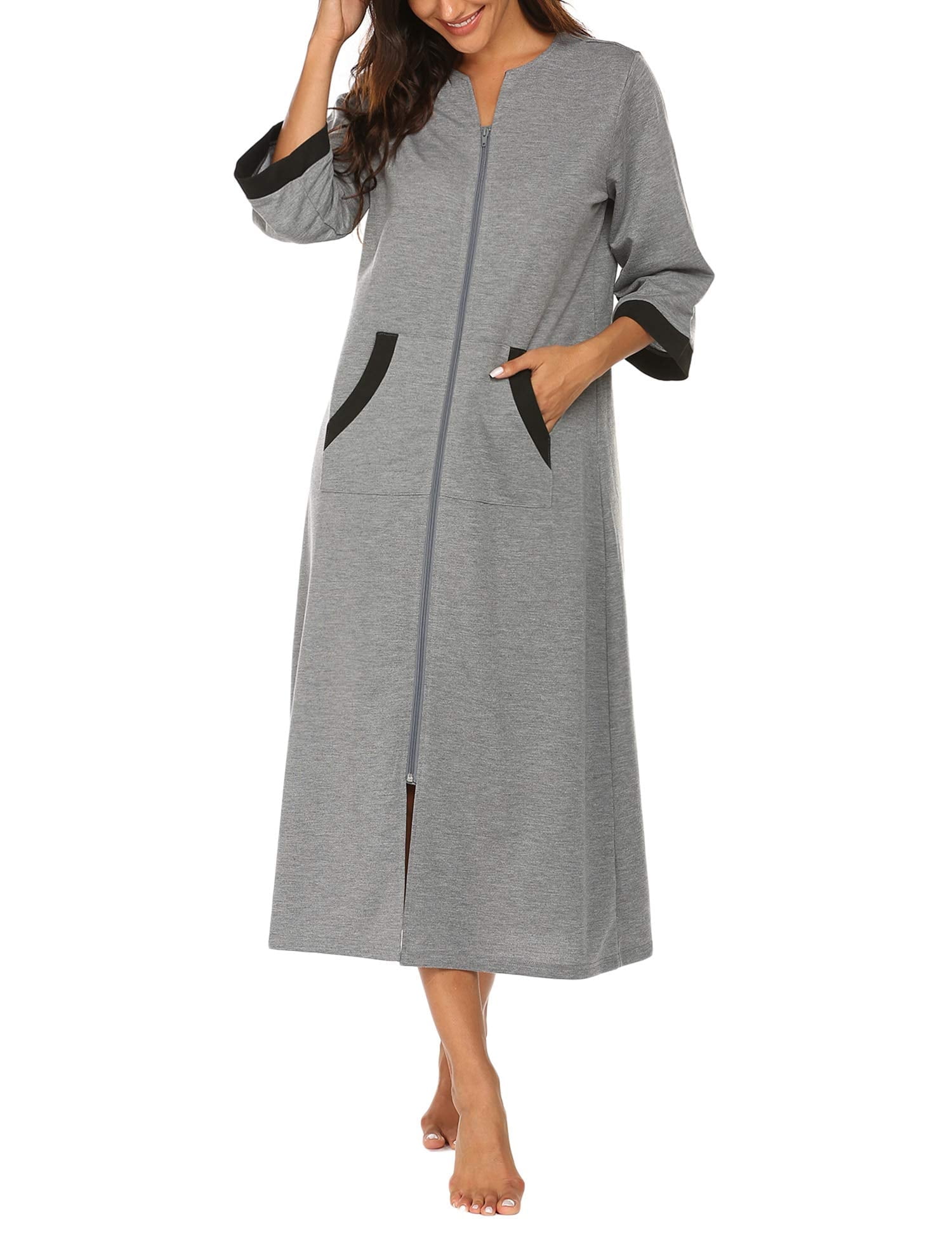 Avidlove Women Zipper Front Robes 3/4 Sleeve Housecoat Full Length ...