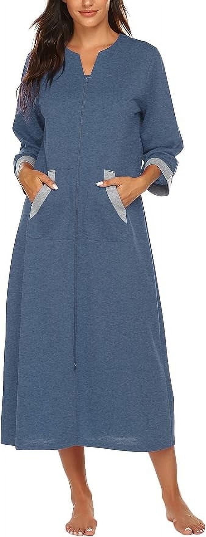 Aivdlove Women Zipper Front Robes 3/4 Sleeve Housecoat Full Length ...