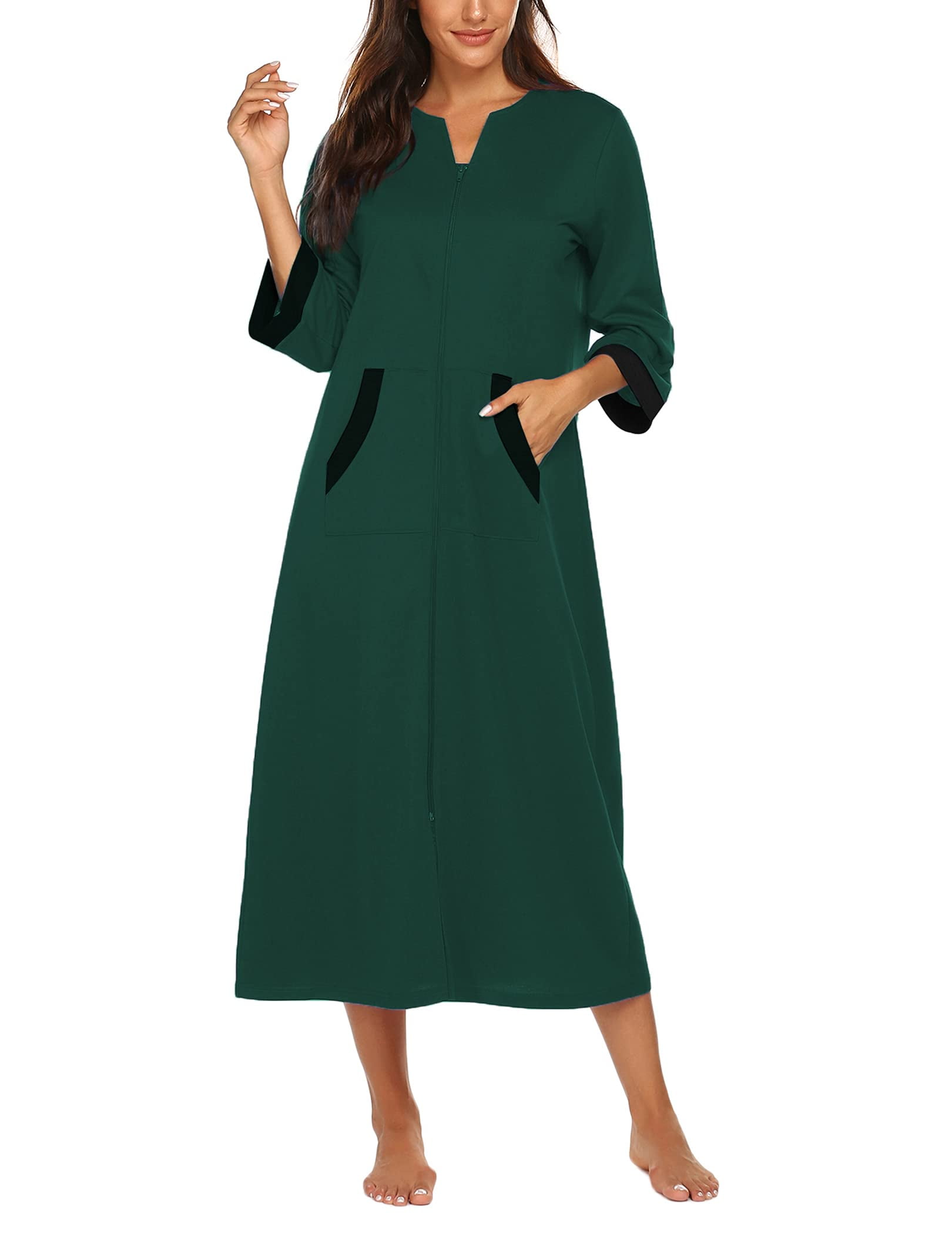 Aivdlove Women Zipper Front Robes 3/4 Sleeve Housecoat Full Length ...