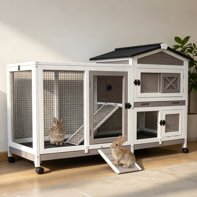 Aivituvin 60" Rabbit Hutch with Chew-Proof Ramp & Waterproof Roof ...
