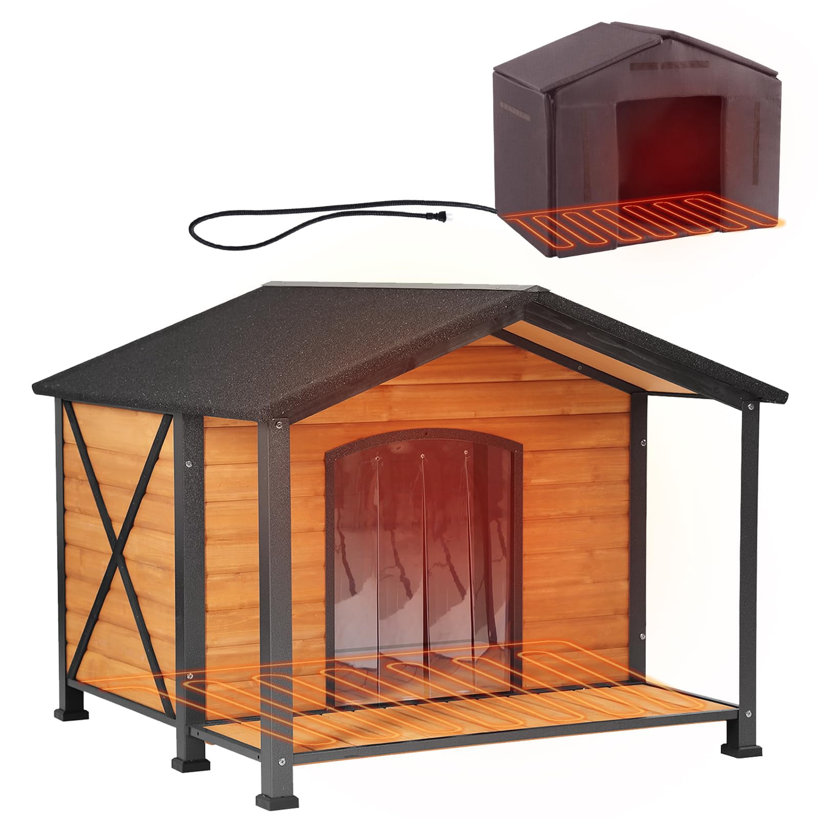 Aivituvin 41.4" Large Outdoor Heated Dog House with Heating Pad ...