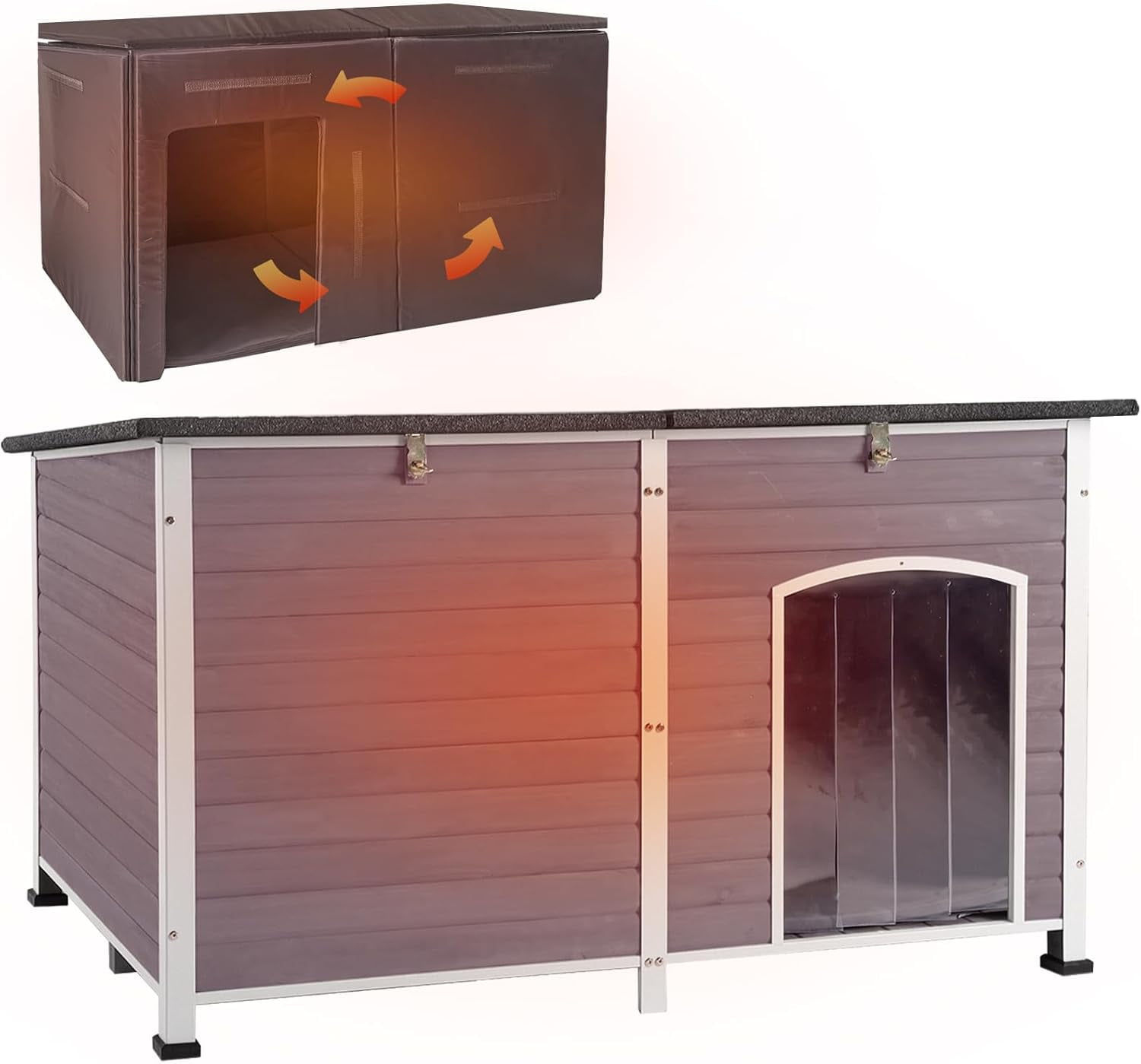 "AIVITUVIN XL 59.1"" Weather-Resistant Insulated Dog House, Outdoor ...