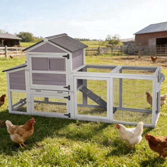 "PawHut Portable Large Chicken Coop with Wheels, 96.5"" Movable Chicken ...