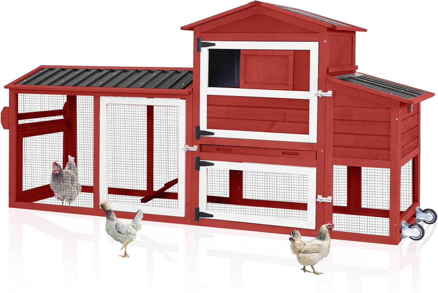 Aivituvin 83in Chicken Coop Mobile Hen House Outdoor Wooden Poultry ...