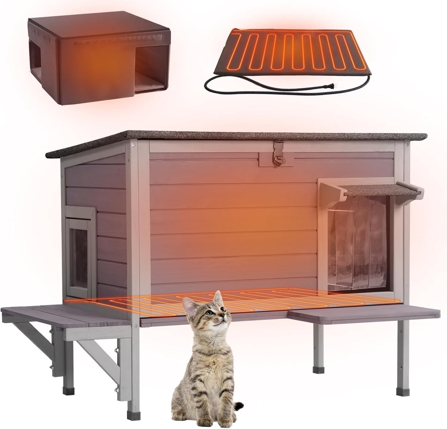 Aivituvin Cat House with Insulated Liner, Heated Feral Cats Shelter ...