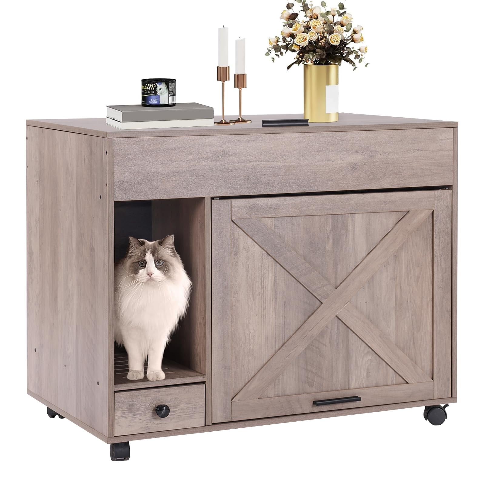 Aivituvin Cat Litter Box Enclosure Cabinet,Flip Top Hidden Litter Box ...