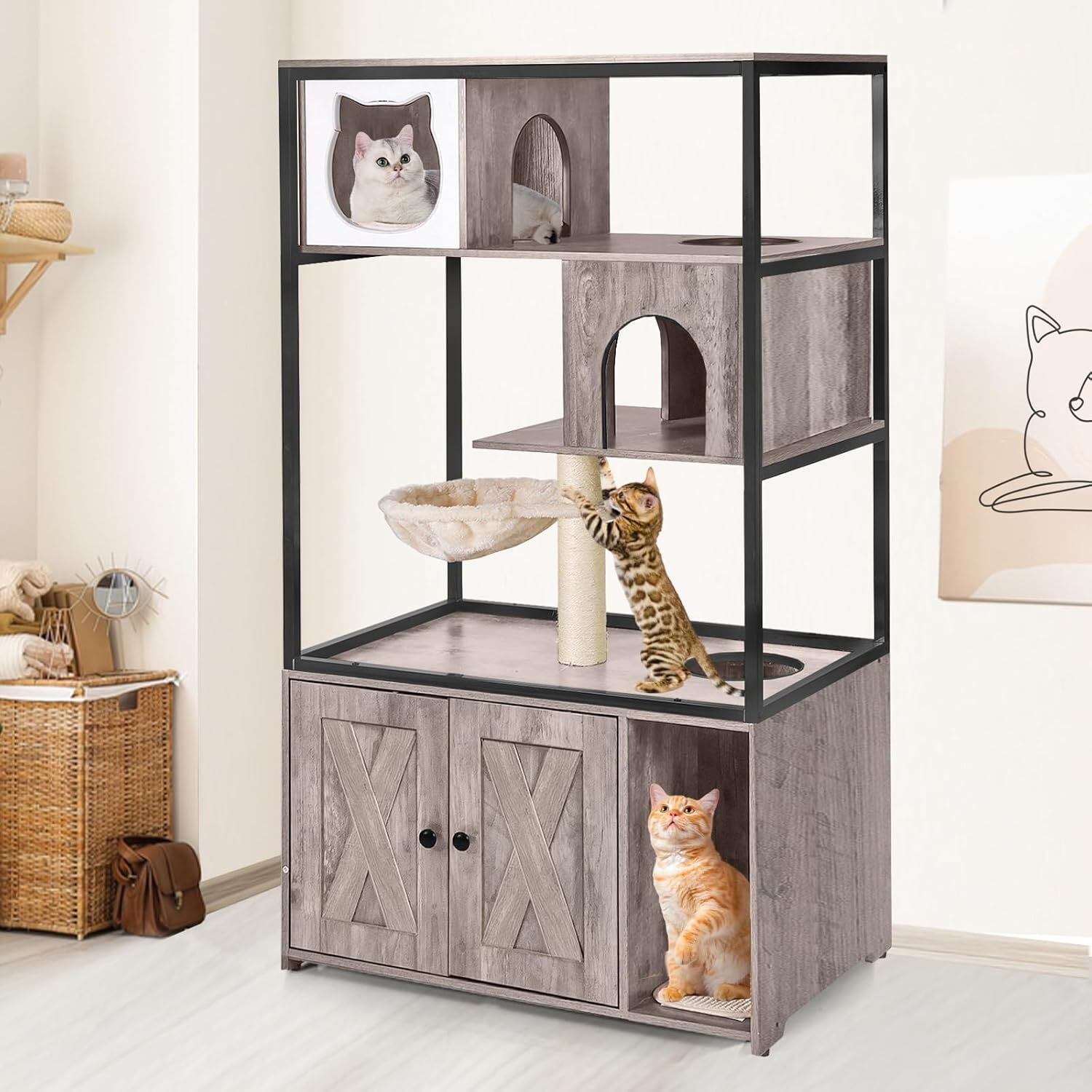 Aivituvin Cat Litter Box Enclosure,Hidden Litter Box Furniture with ...