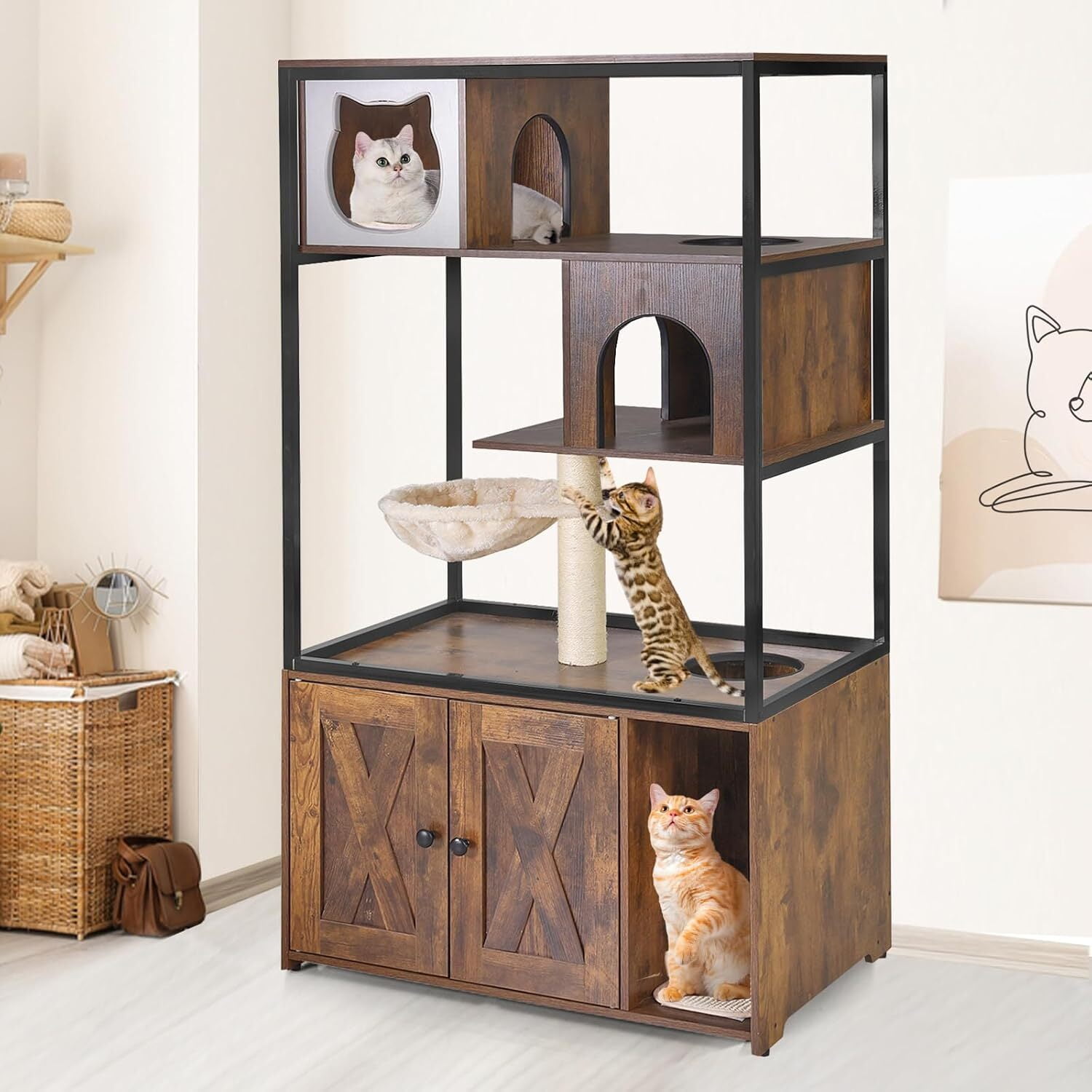 Aivituvin Cat Litter Box Enclosure,Hidden Litter Box Furniture with ...