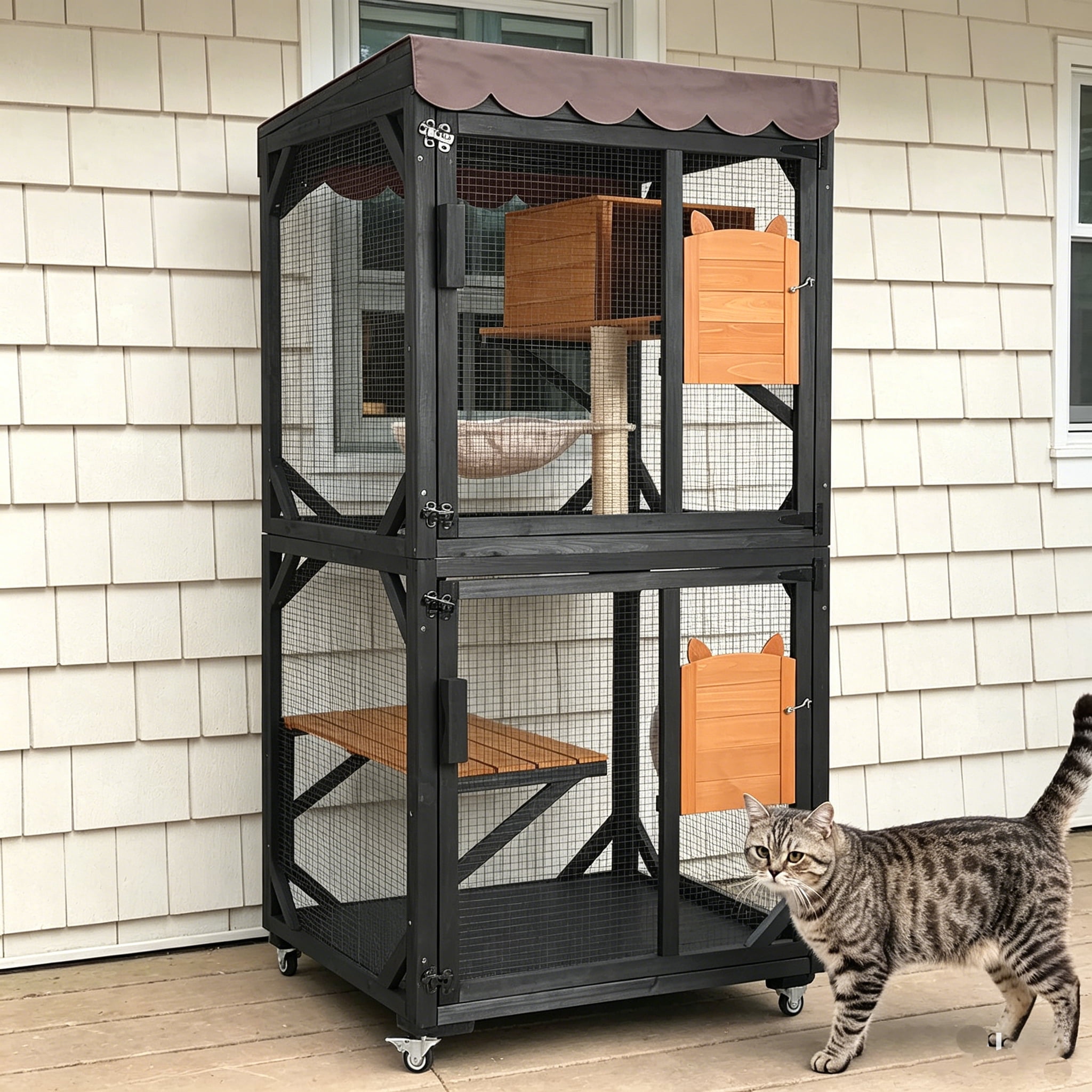 Aivituvin Outdoor Catio Cat Enclosures on Wheels Cat House 70.9" Large ...