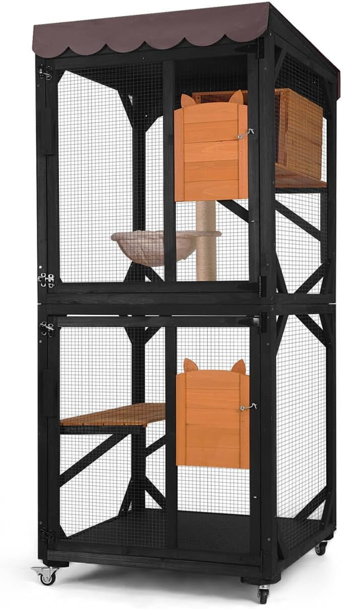 Aivituvin Catio Outdoor Cat Enclosure - Wheels, Resting Box, Cat ...