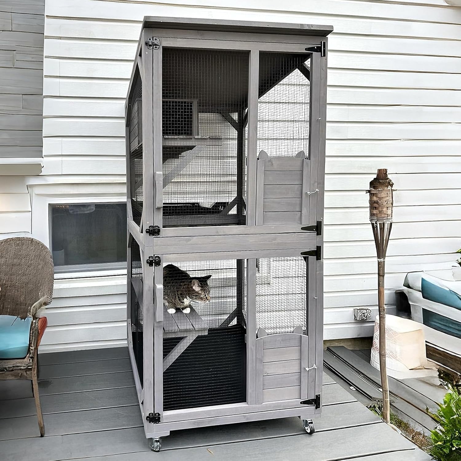 Aivituvin Catio Outdoor Cat Enclosure Window Cat House on Wheels Large ...