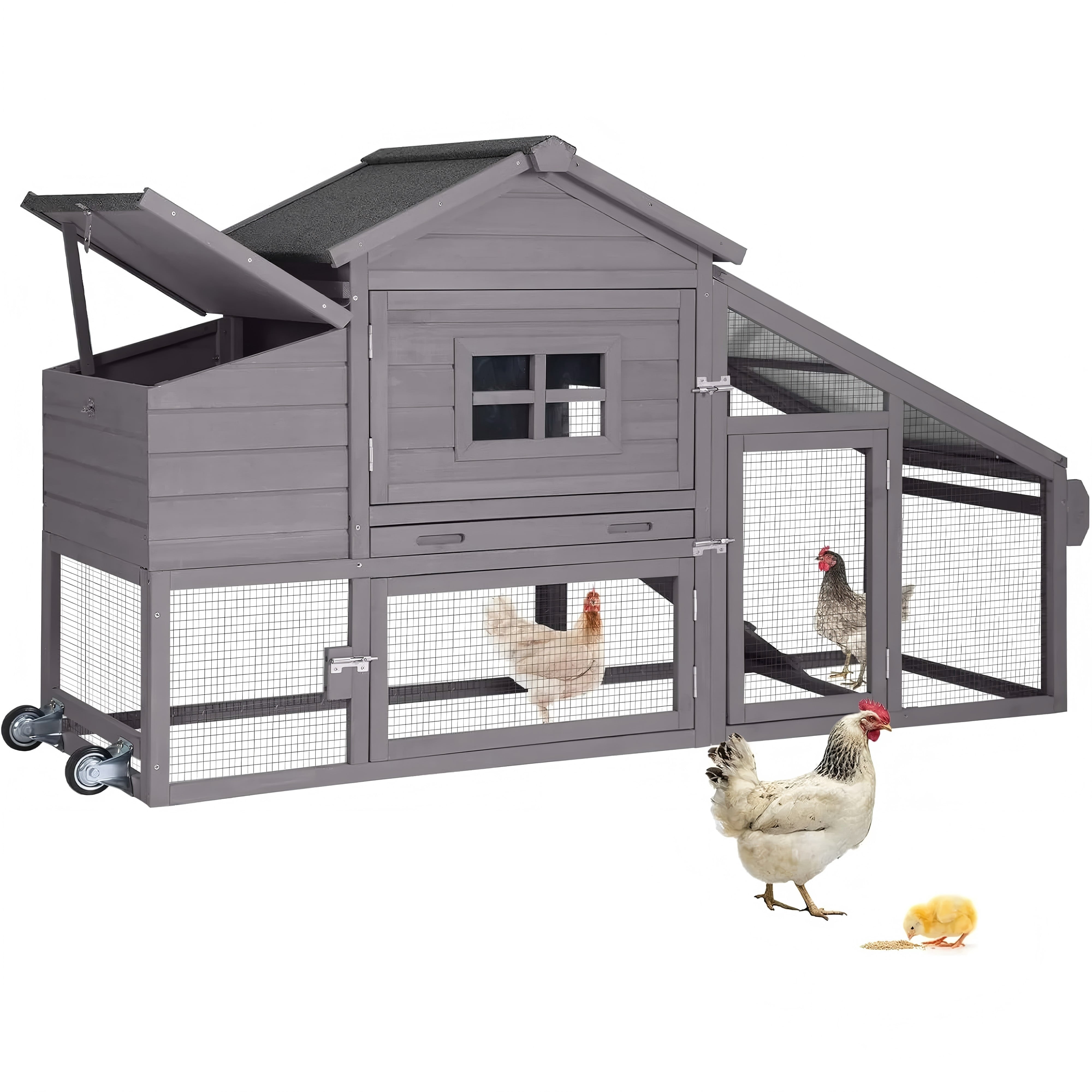 Aivituvin Chicken Coop for 4 Chickens, Mobile Hen House with Wheels ...