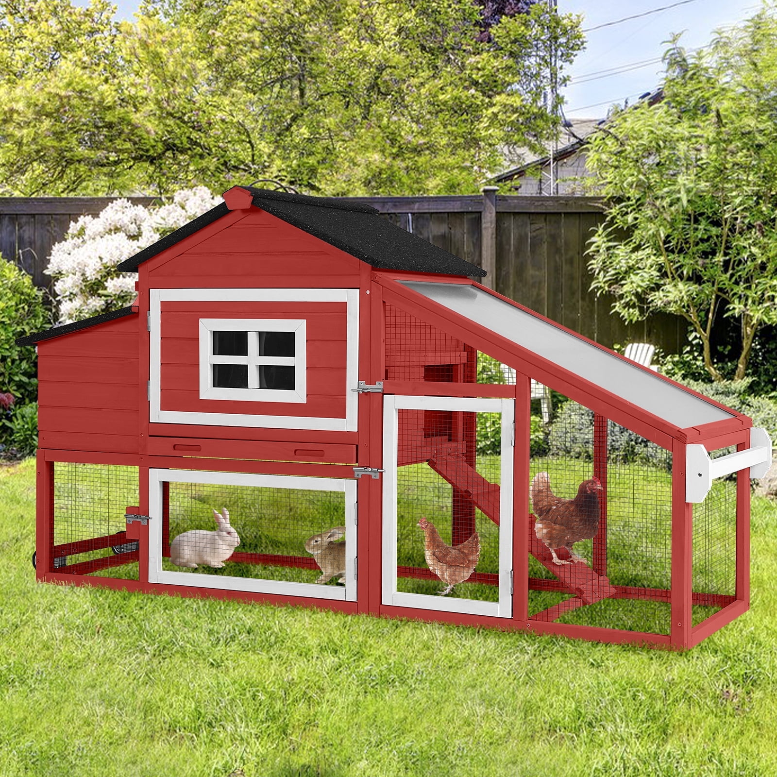 Aivituvin Chicken Coop, Mobile Chicken House with with Wheels, Outdoor ...