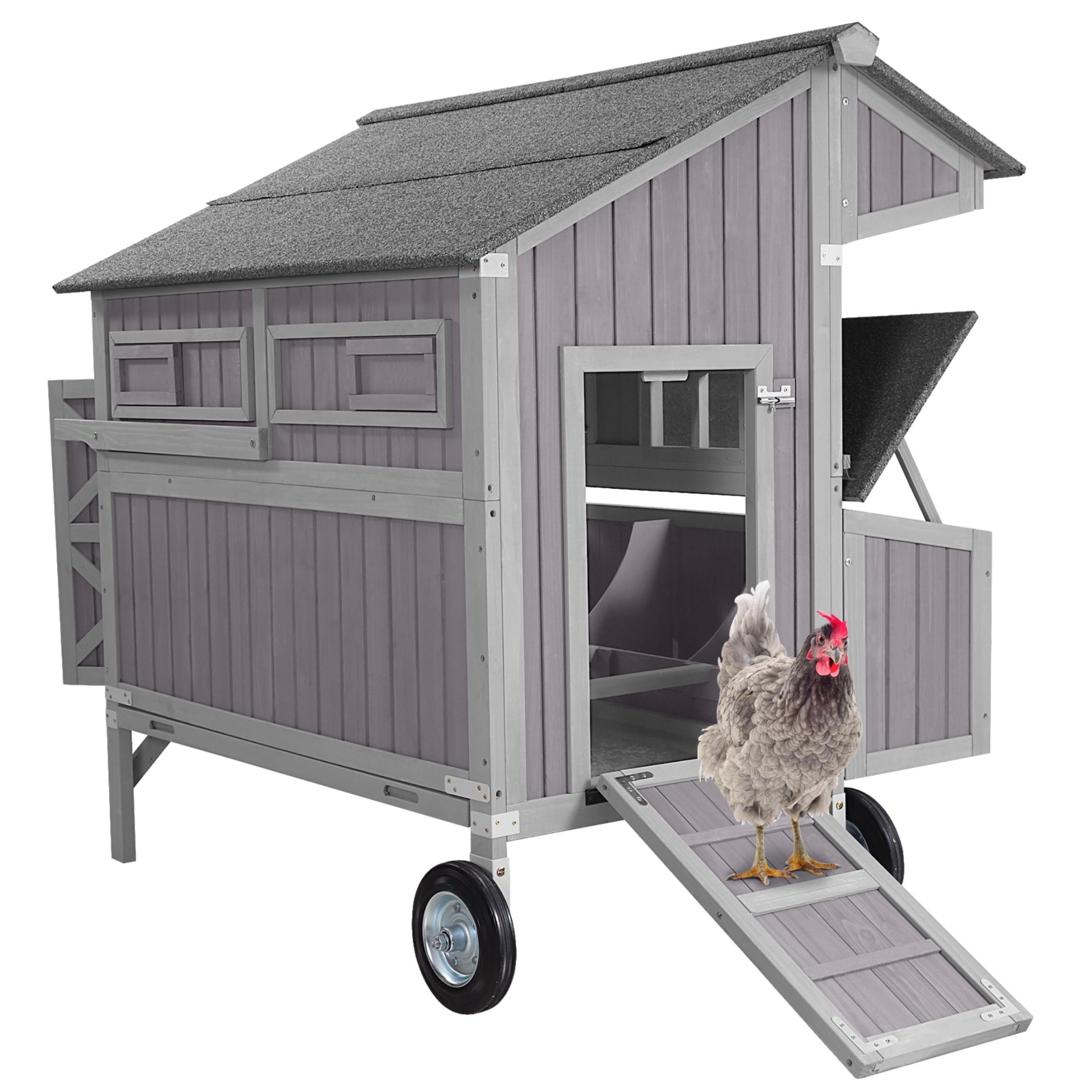 Aivituvin Chicken Coop Outdoor Chicken House with Large Wheels Nesting ...