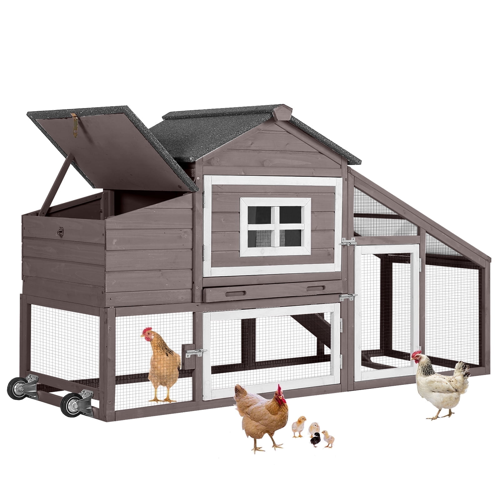 Aivituvin Chicken Coop, Mobile Hen House with Wheels, Expandable Wooden ...