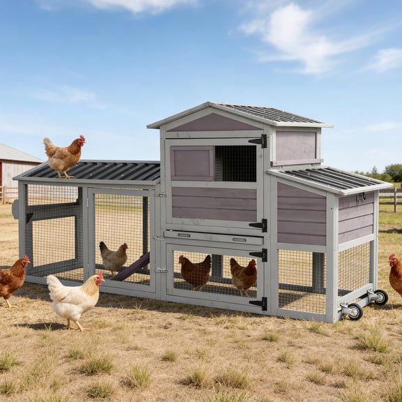 Mobile Chicken Coop with Wheels and Handle, 81" Portable Wood Hen House ...