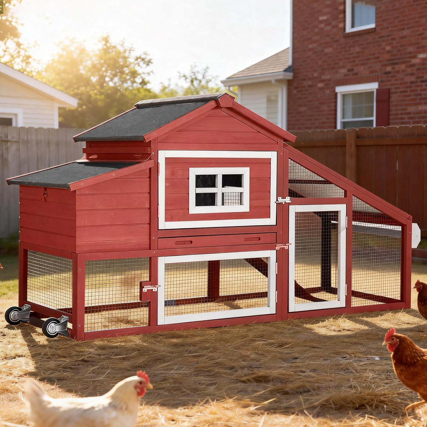 Aivituvin Chicken Coop for 2-4 Chickens with Wheels Outdoor Chicken ...