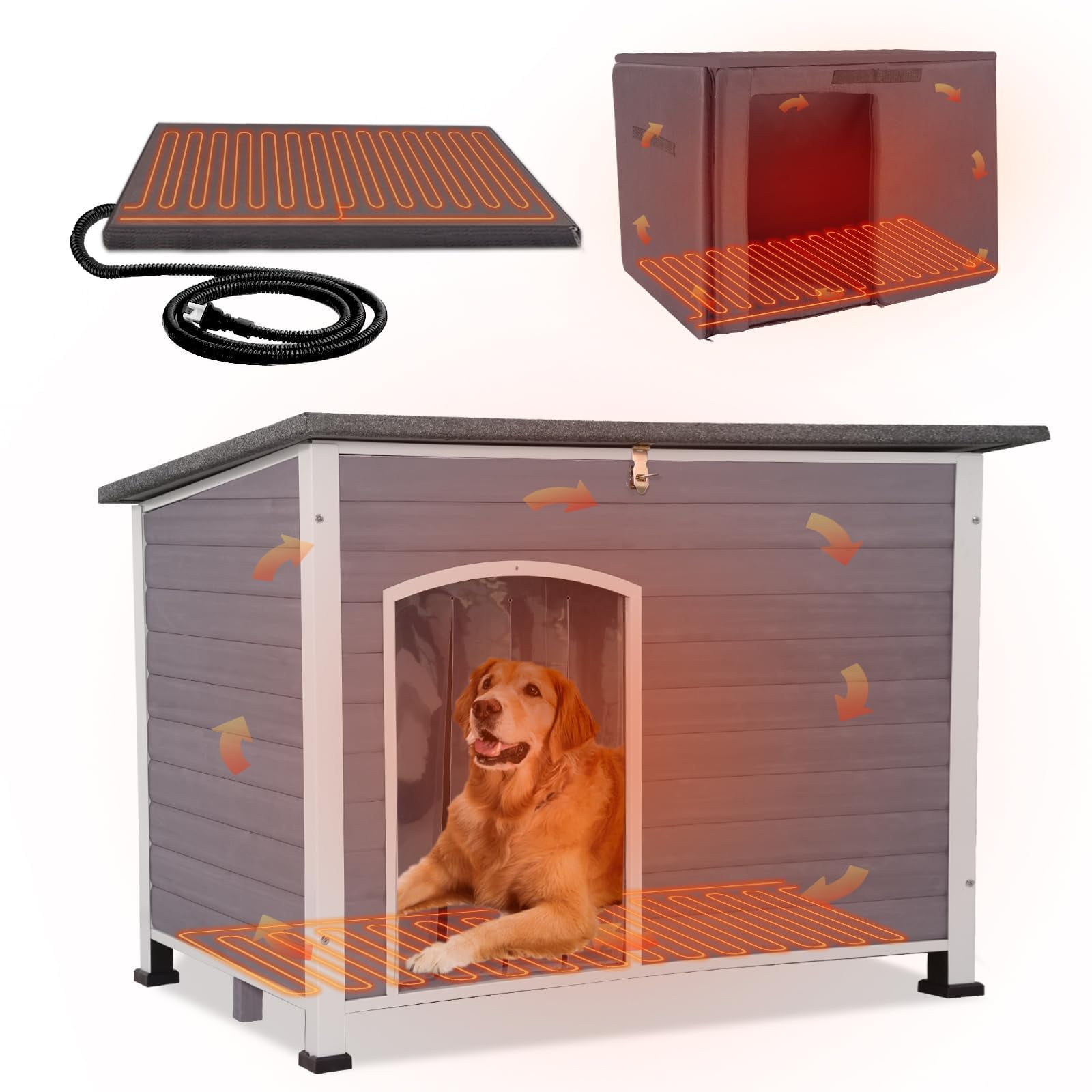 Aivituvin Extra Large Heated Dog House Outdoor Weatherproof Insulated ...