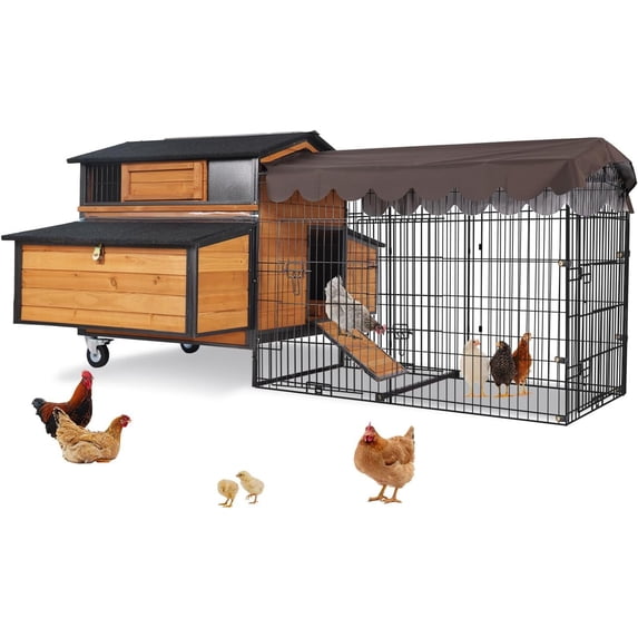 Aivituvin Extra Large Mobile Chicken Coop with Run, Wheels & Leakproof ...