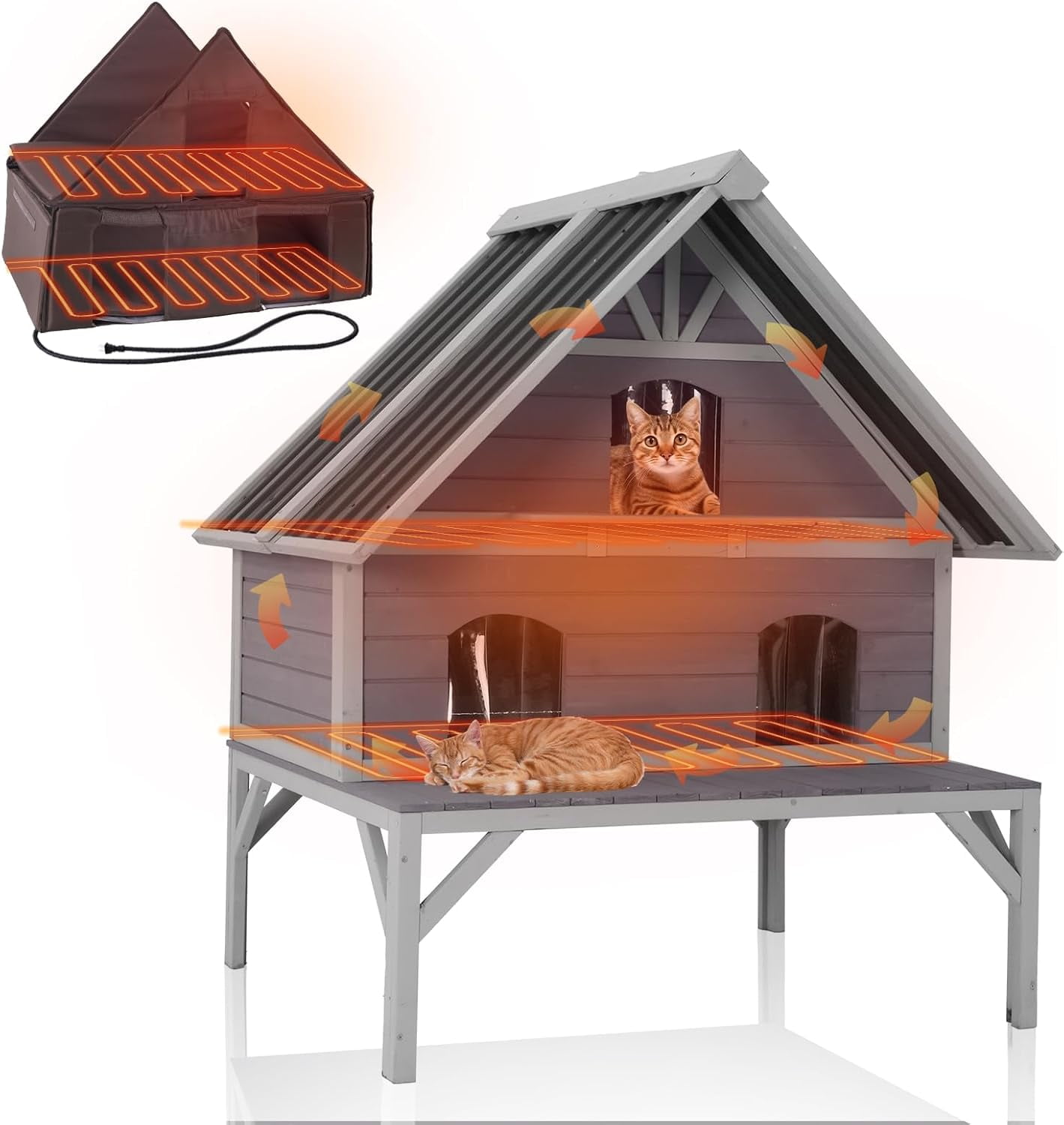 Aivituvin Heated Cat House 2-Level Large Outdoor Cat House Insulated ...