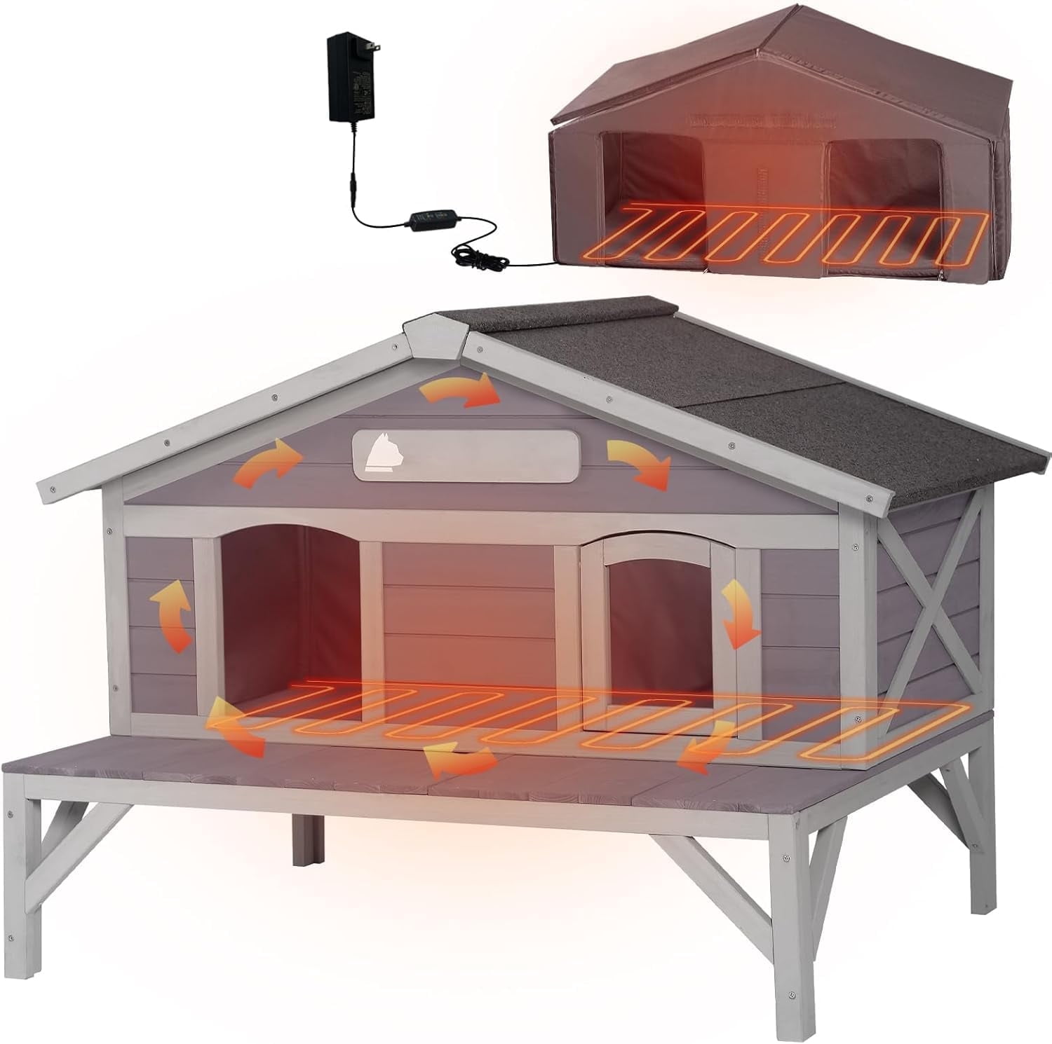 Aivituvin Heated Cat House Outdoor Insulated Kitty Shelter with Heater ...