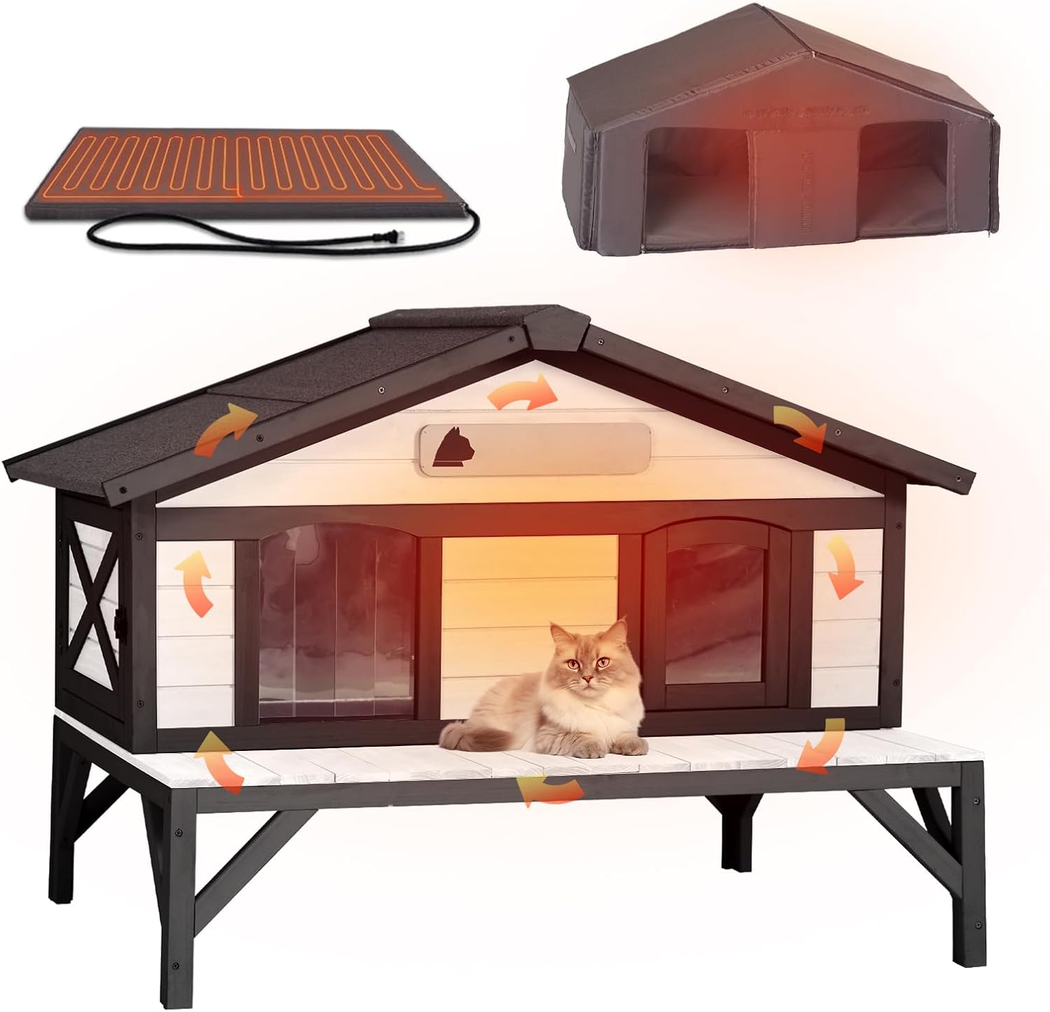 Aivituvin Heated Cat House for Outside with Porch Weatherproof Kitty ...
