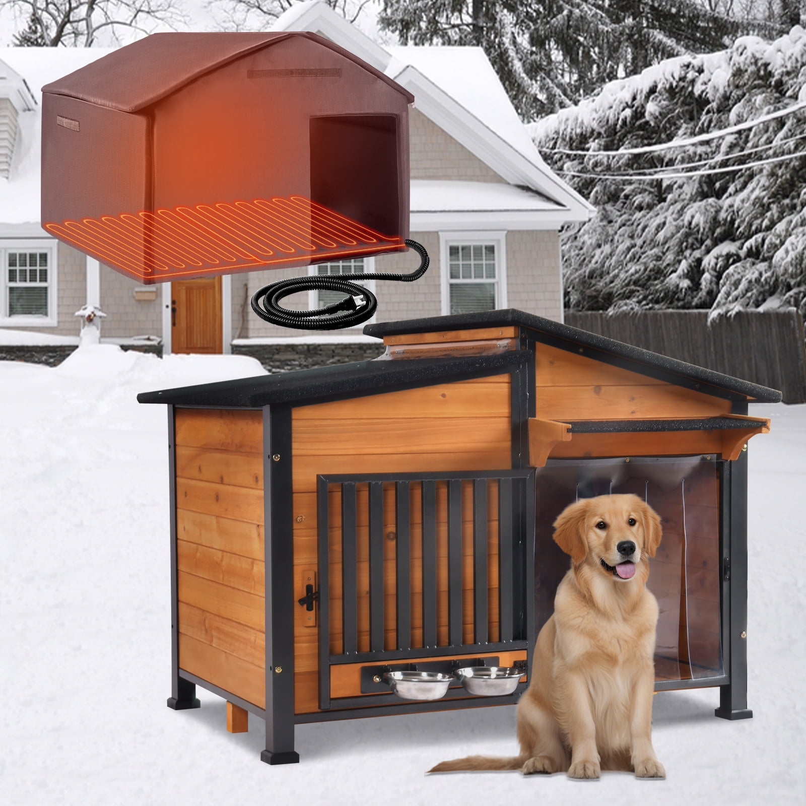 Aivituvin Heated Dog House with Heating Pad & Anti-Chewing Metal Frame ...
