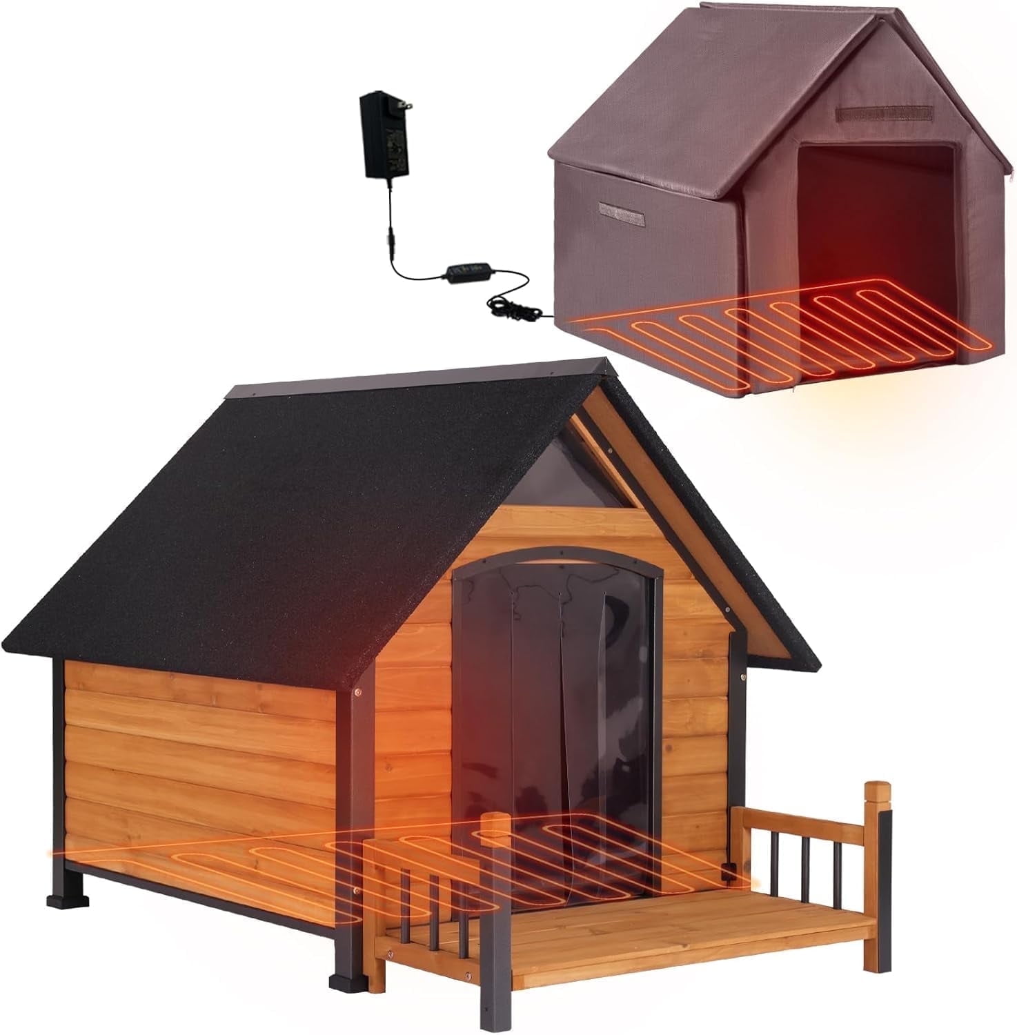 Aivituvin Heated Dog House Outdoor 50.9" Large Dog Kennel with Metal ...