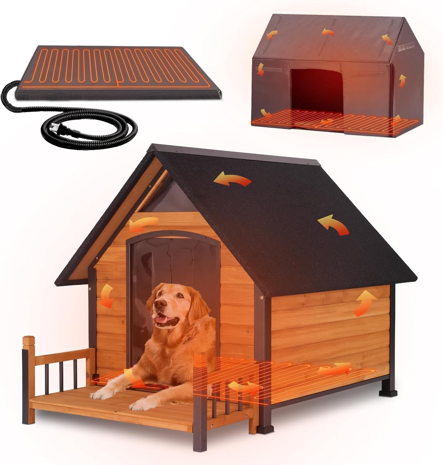 Aivituvin Heated Dog House Outdoor 50.9" Large Dog Kennel with Metal ...