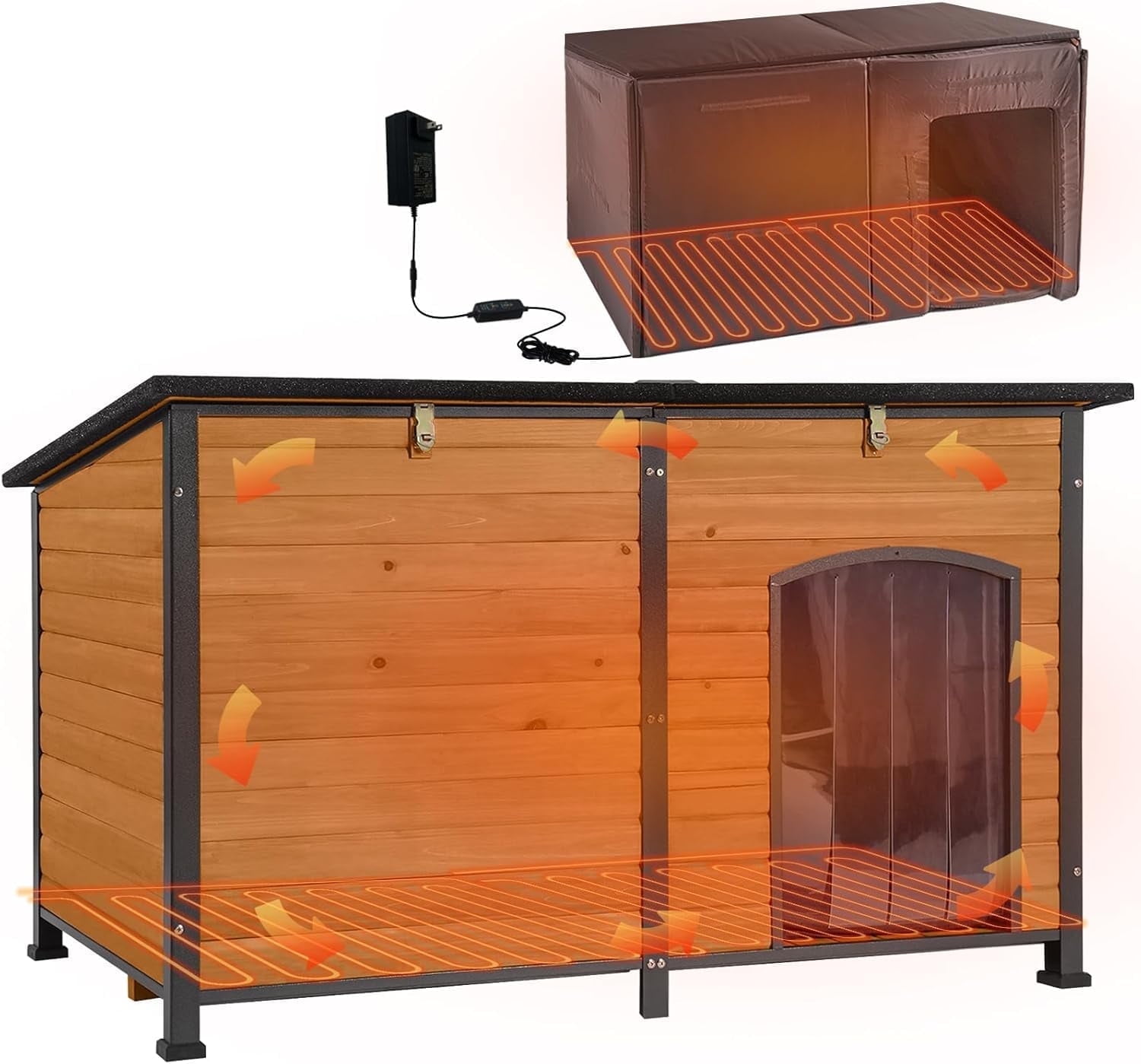 Aivituvin Heated Dog House Outdoor Wooden Dog Kennel 59" Extra Large ...