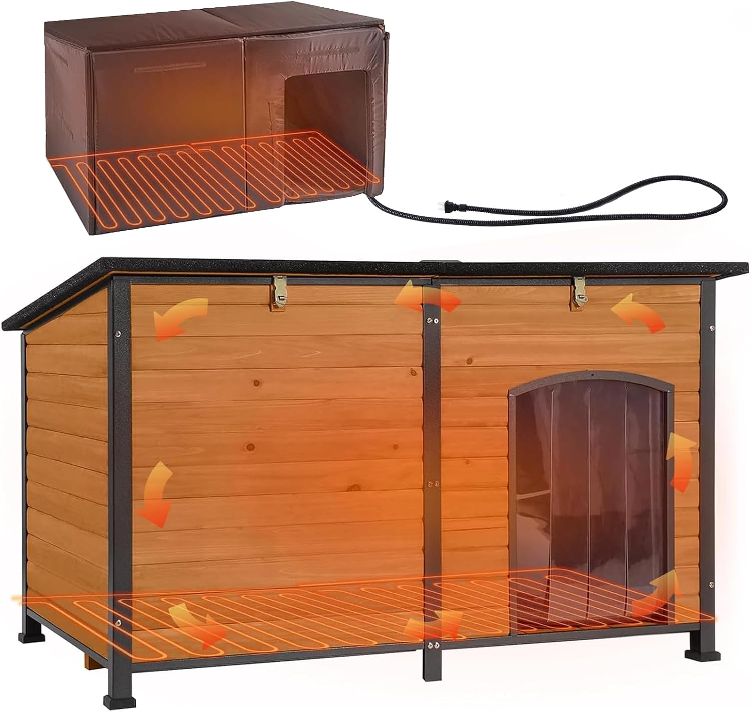 Aivituvin Heated Dog House Outdoor Wooden Dog Kennel 59" Extra Large ...