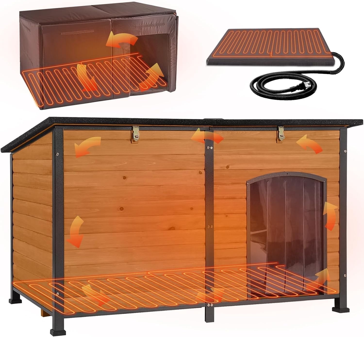 Aivituvin Heated Dog House Outdoor Wooden Dog Kennel 59" Extra Large ...