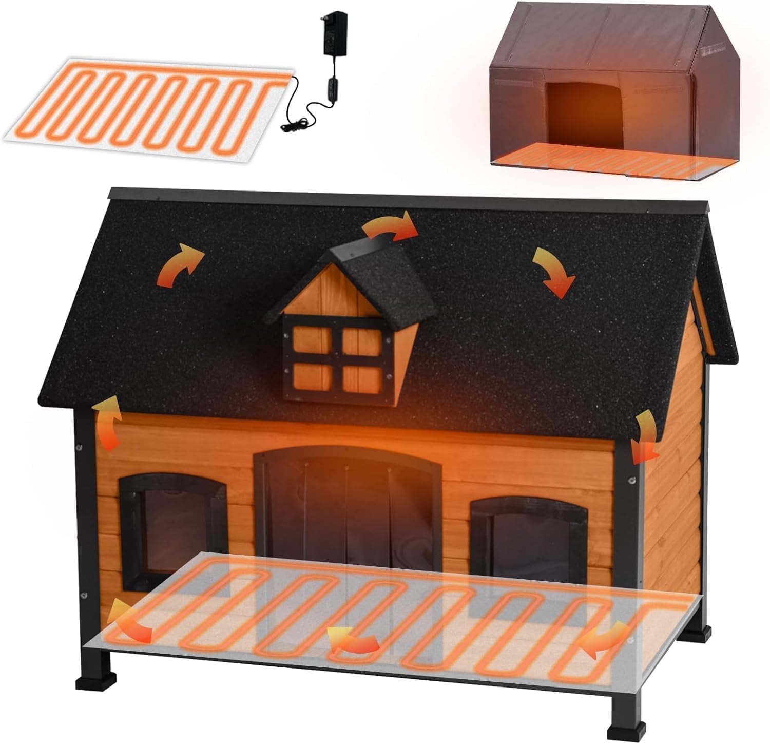 Aivituvin Heated Dog House with Insulated Liner Wooden Anti-Chewing ...