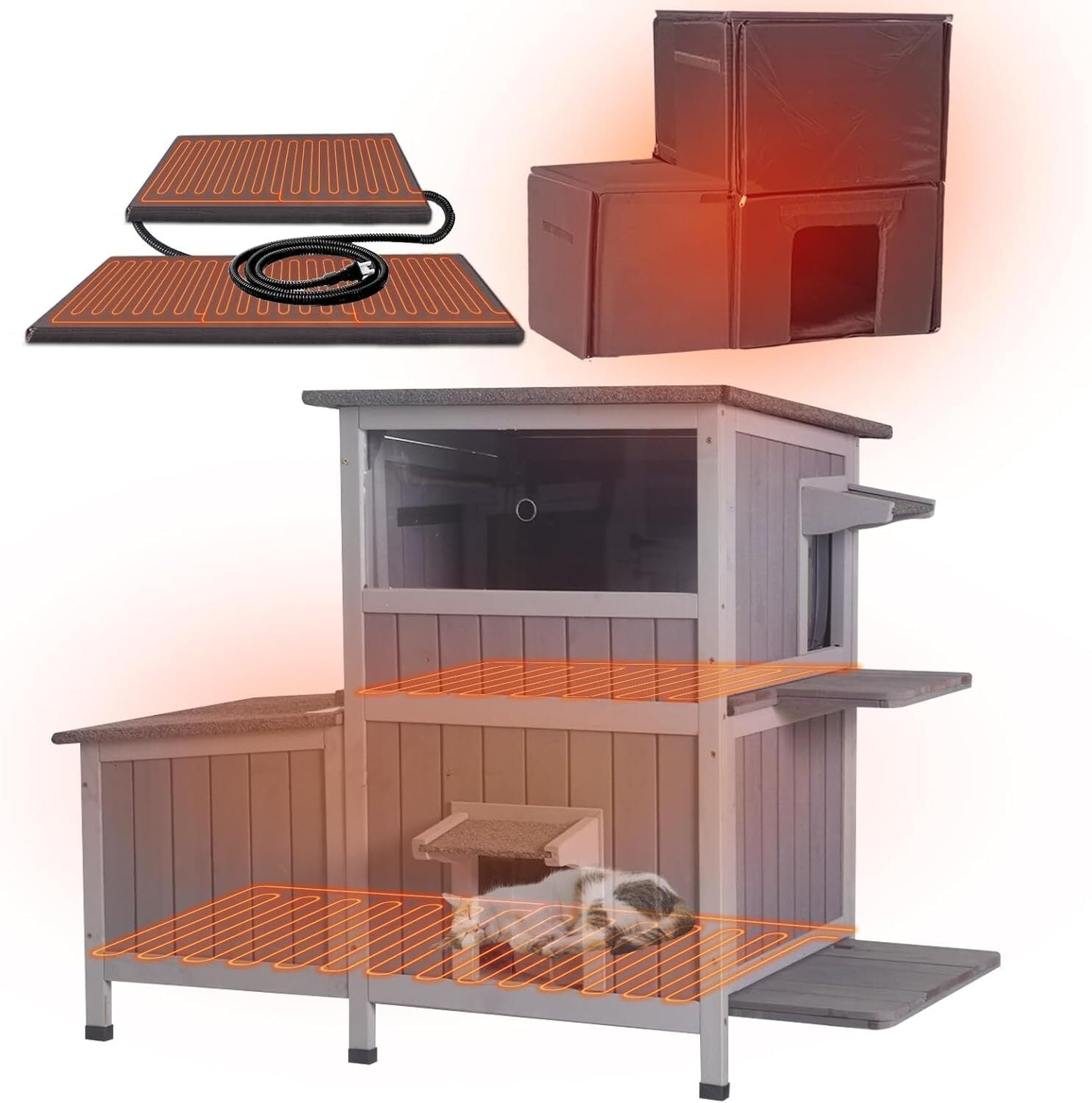 Aivituvin Heated Insulated Cat House Outdoor with Liner in Winter ...