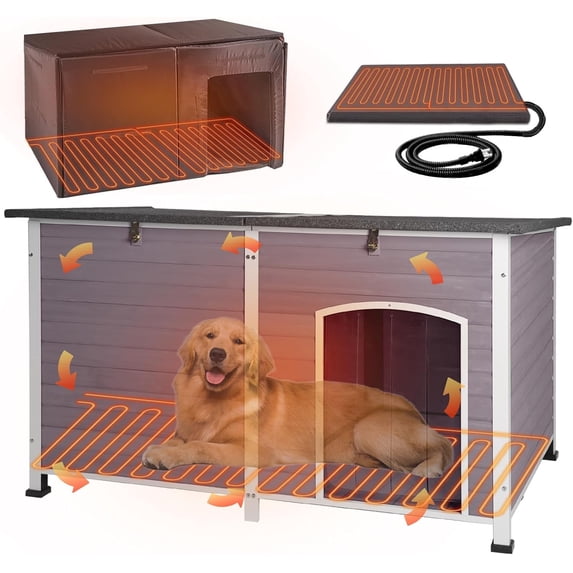 Aivituvin Heated Insulated Dog House Wooden Outdoor Dog Kennel for ...