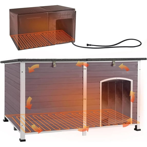 Aivituvin Heated Insulated Dog House Wooden Outdoor Dog Kennel for ...