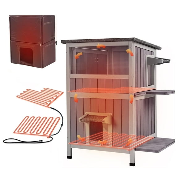 Heated Cat House for Outside Winter Insulated & Weatherproof Elevated ...