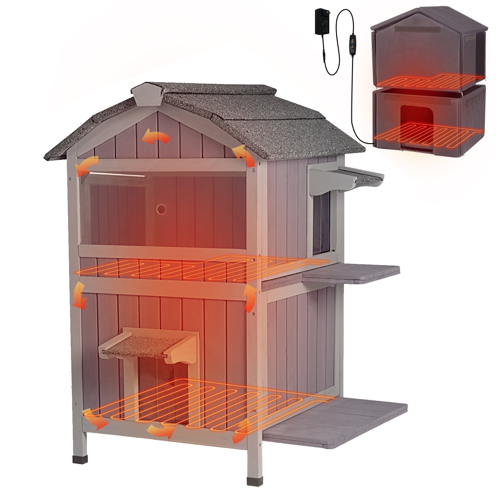 Aivituvin Heated Outdoor Cat House for Outside Weatherproof Feral Cat ...