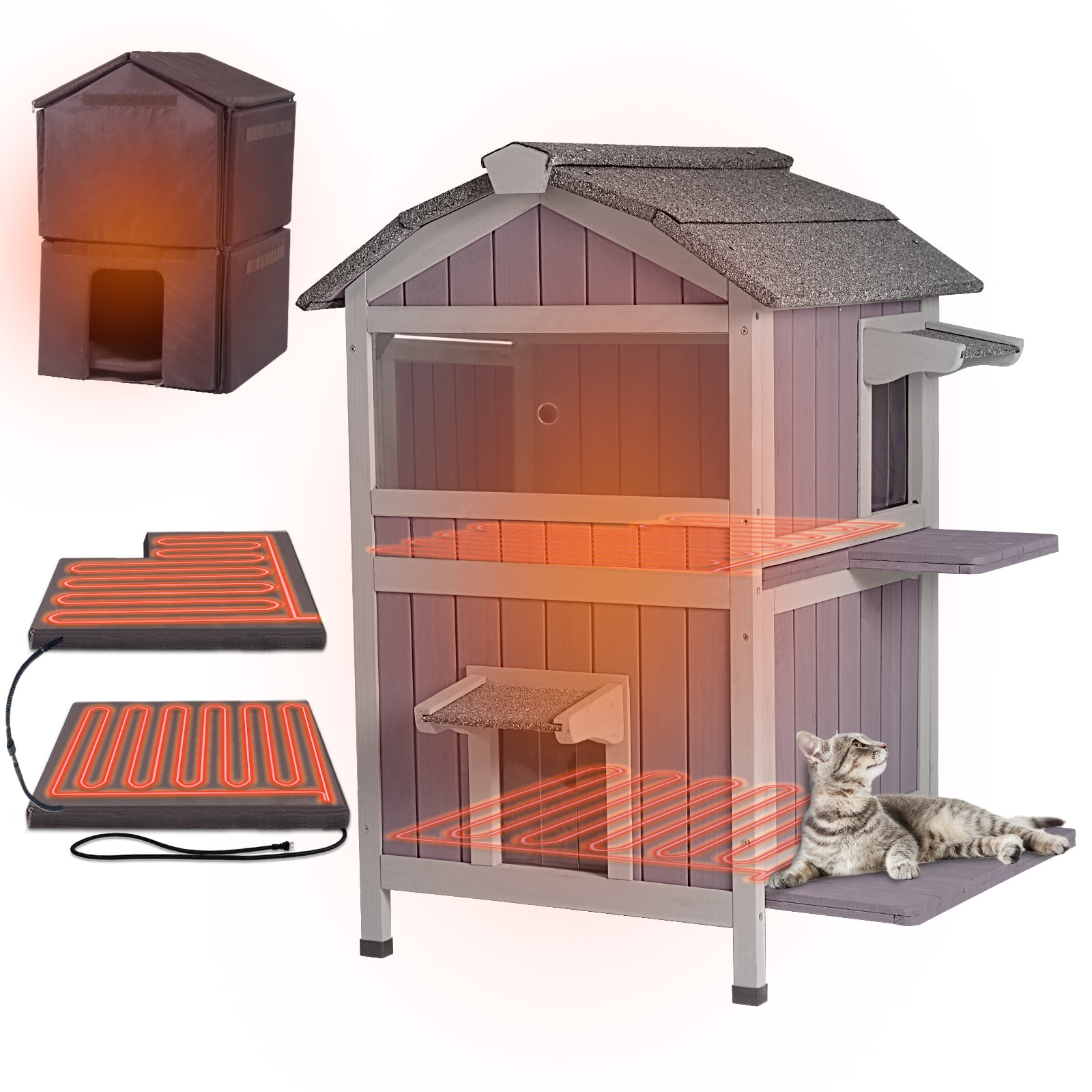Aivituvin Heated Outdoor Cat House for Outside Weatherproof Feral Cat ...