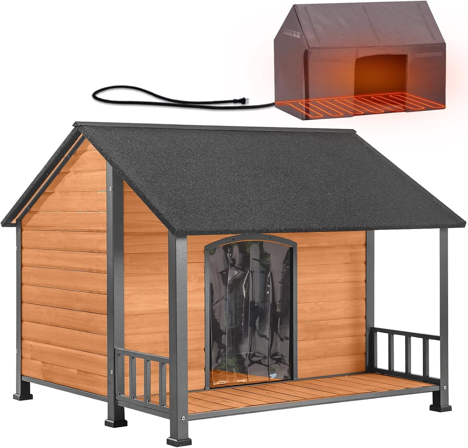 Aivituvin Heated Outdoor Dog House for Winter, Large Wooden Dog Kennel ...