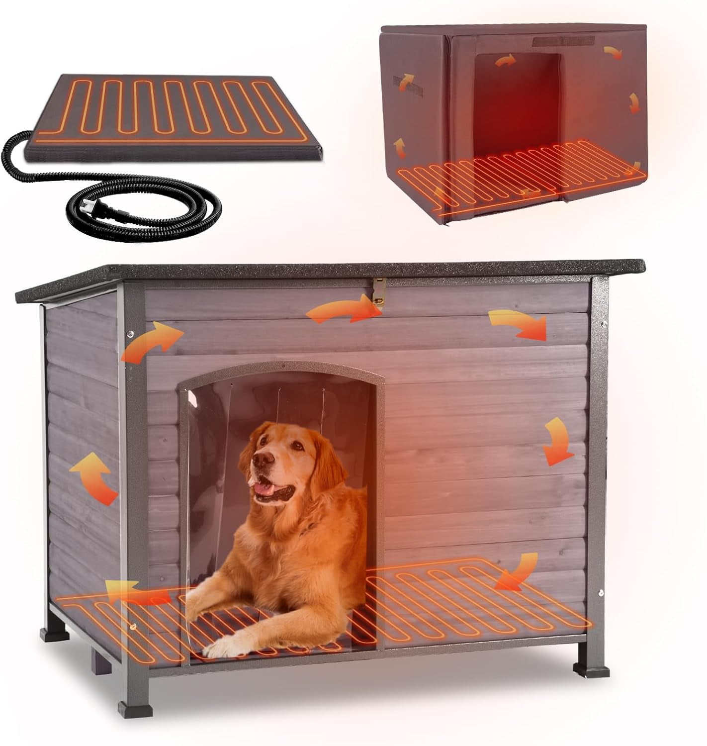 Aivituvin Heated Outdoor Dog House with Heating Pad & Insulated Liner ...
