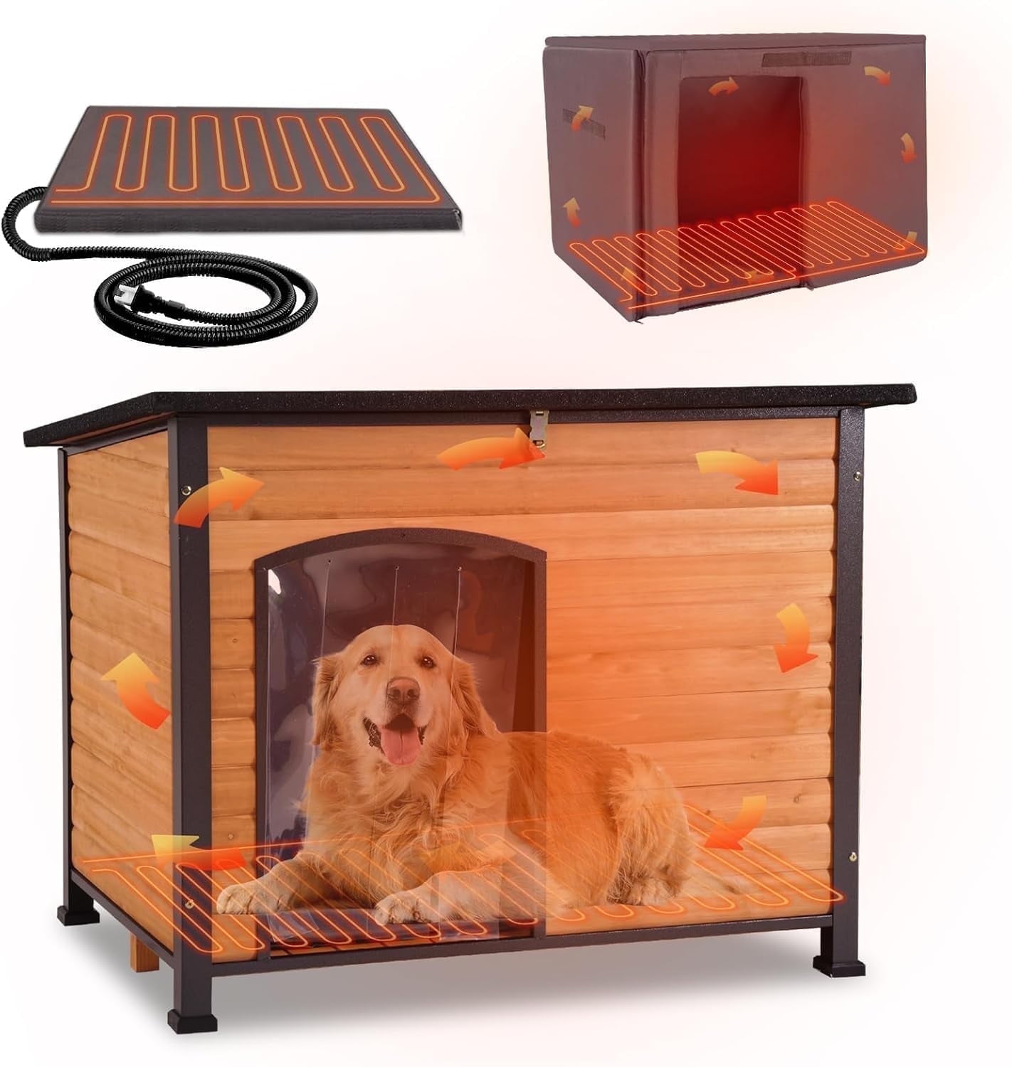 Aivituvin Heated Outdoor Dog House with Heating Pad & Insulated Liner ...