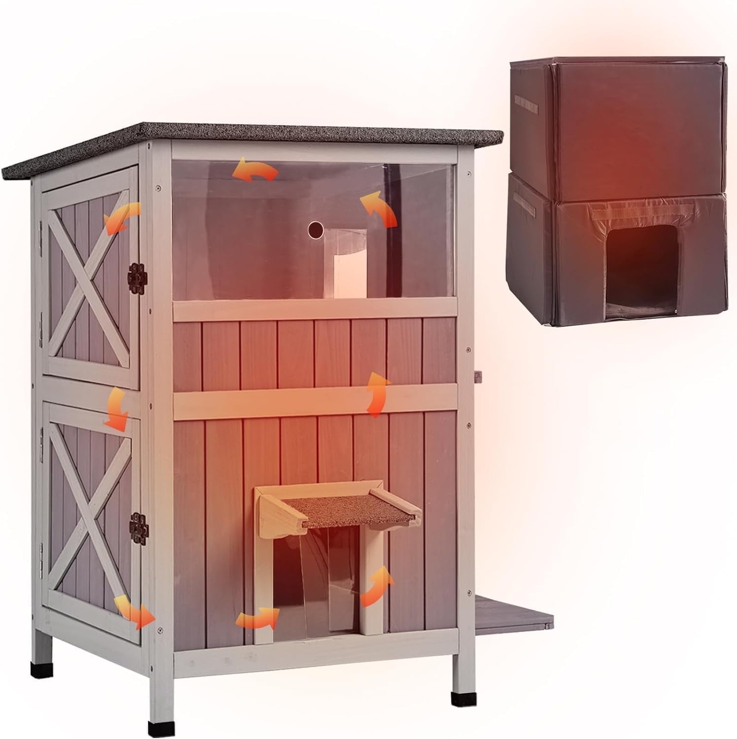 Aivituvuin Insulated Outdoor Cat House, Weatherproof Feral Cat Shelter ...