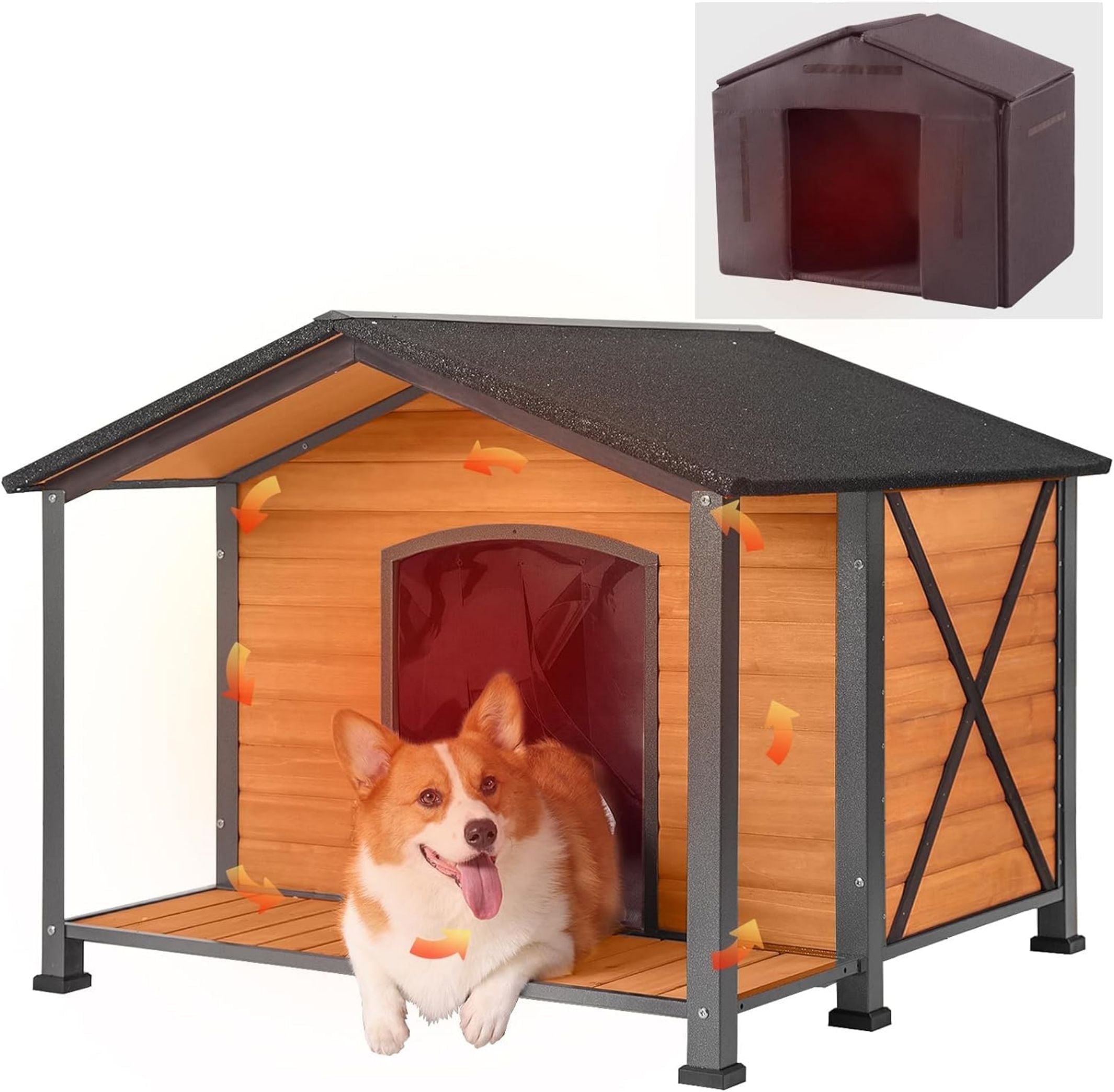 Aivituvin Insulated Dog House with Insulated Liner, Anti-Chewing Iron ...