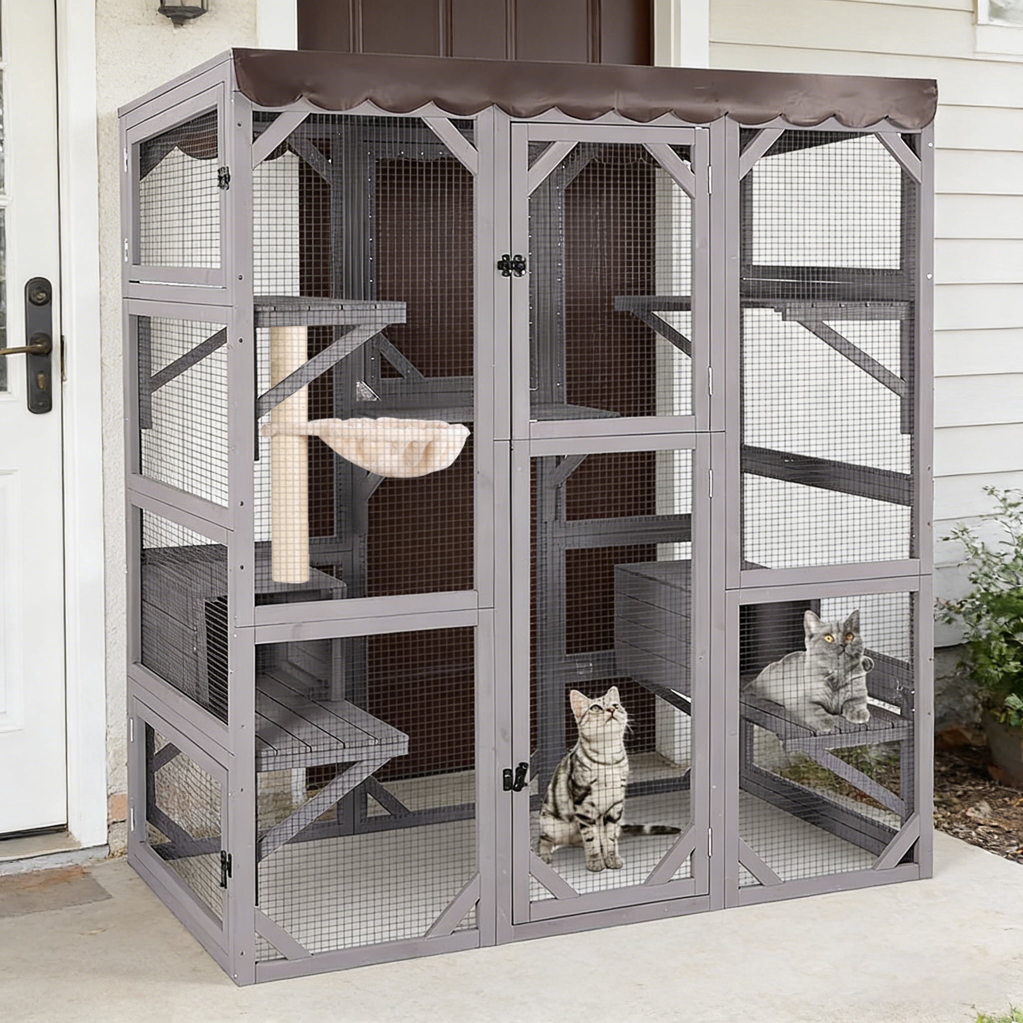 Aivituvin Large Catio Outdoor Cat Enclosure with Condos, Wood Window ...