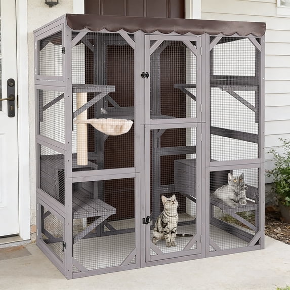 Aivituvin Large Catio Outdoor Cat Enclosure with Condos, Wood Window ...