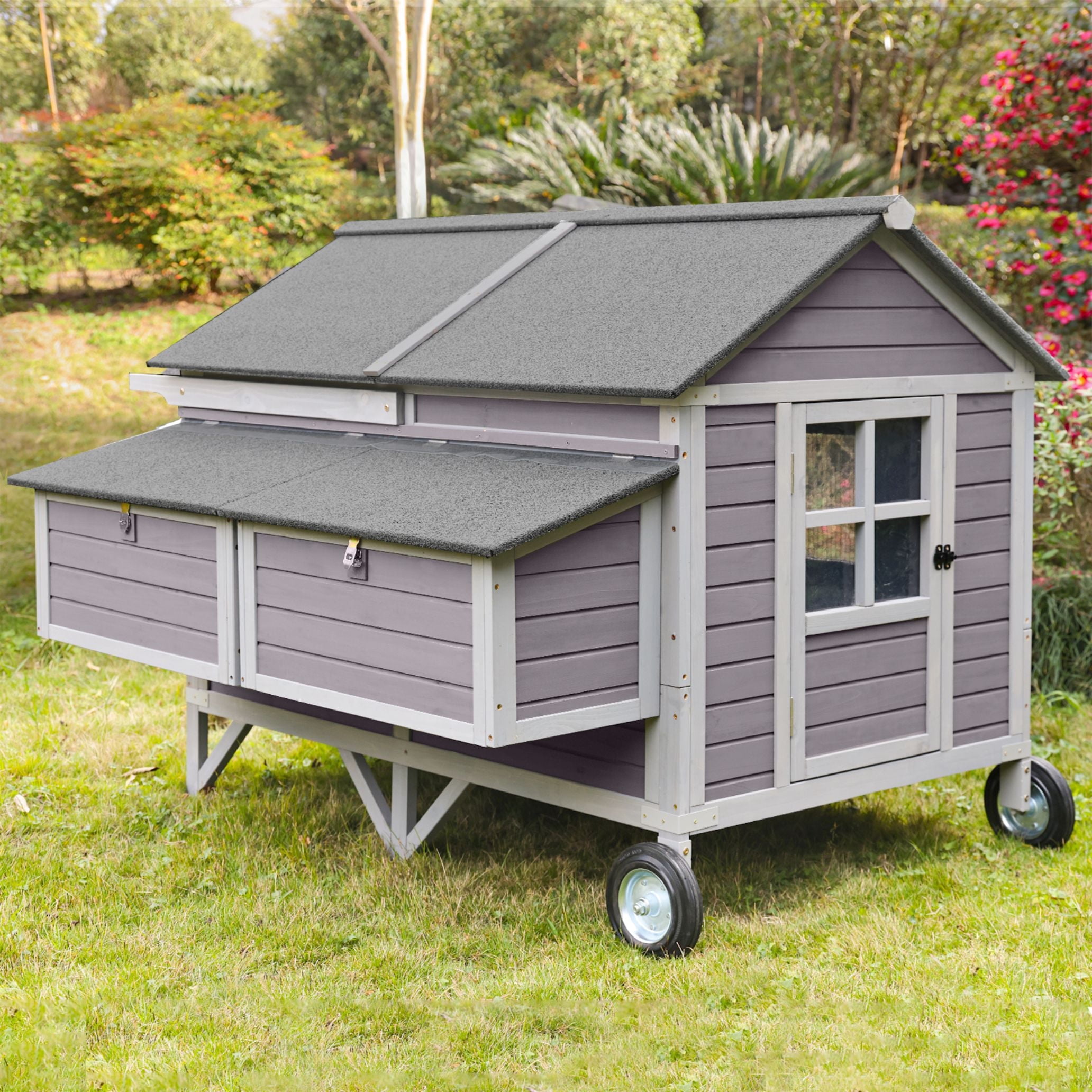 AIVITUVIN Movable Chicken Coop, Wooden Hen House with Large Nesting Box ...