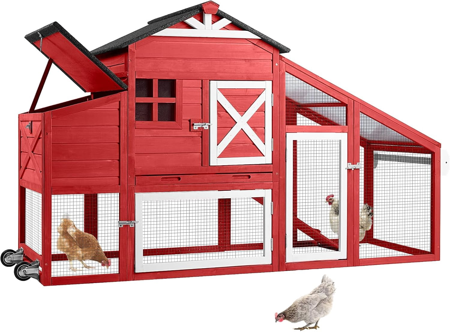 Aivituvin Large Chicken Coop with Wheels for Outdoor, Mobile Chicken ...