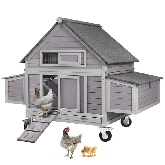 Aivituvin Large Chicken Coop on Wheels, Mobile Wooden Hen House Poultry ...