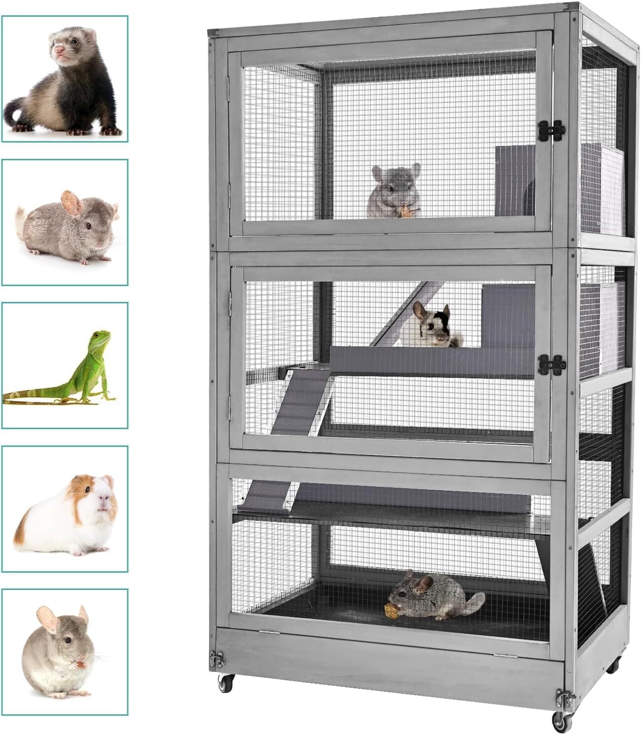 Aivituvin 4 Levels Wooden Ferret Cage with Wheels, Upgrade Metal Frame ...